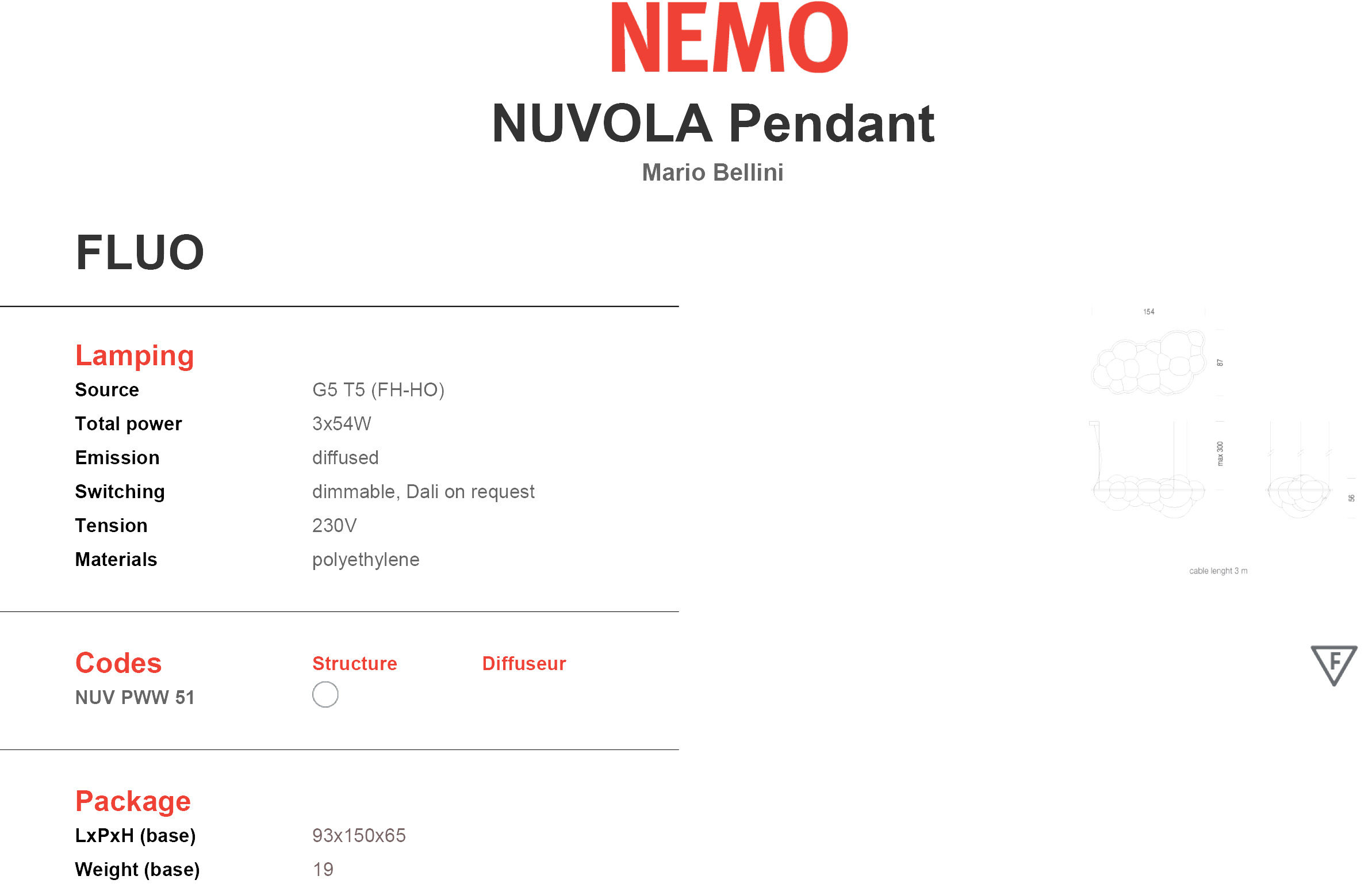 Nemo Lighting Nuvola Pendant Big Suspension Cloud Design